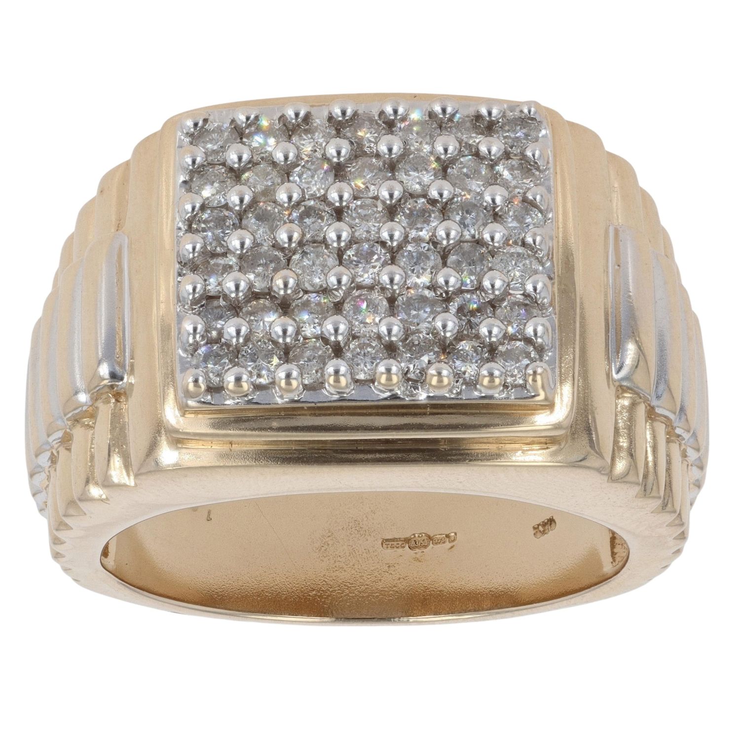 9ct Yellow and White Gold 1.00ct Diamond Signet Cluster Ring ...