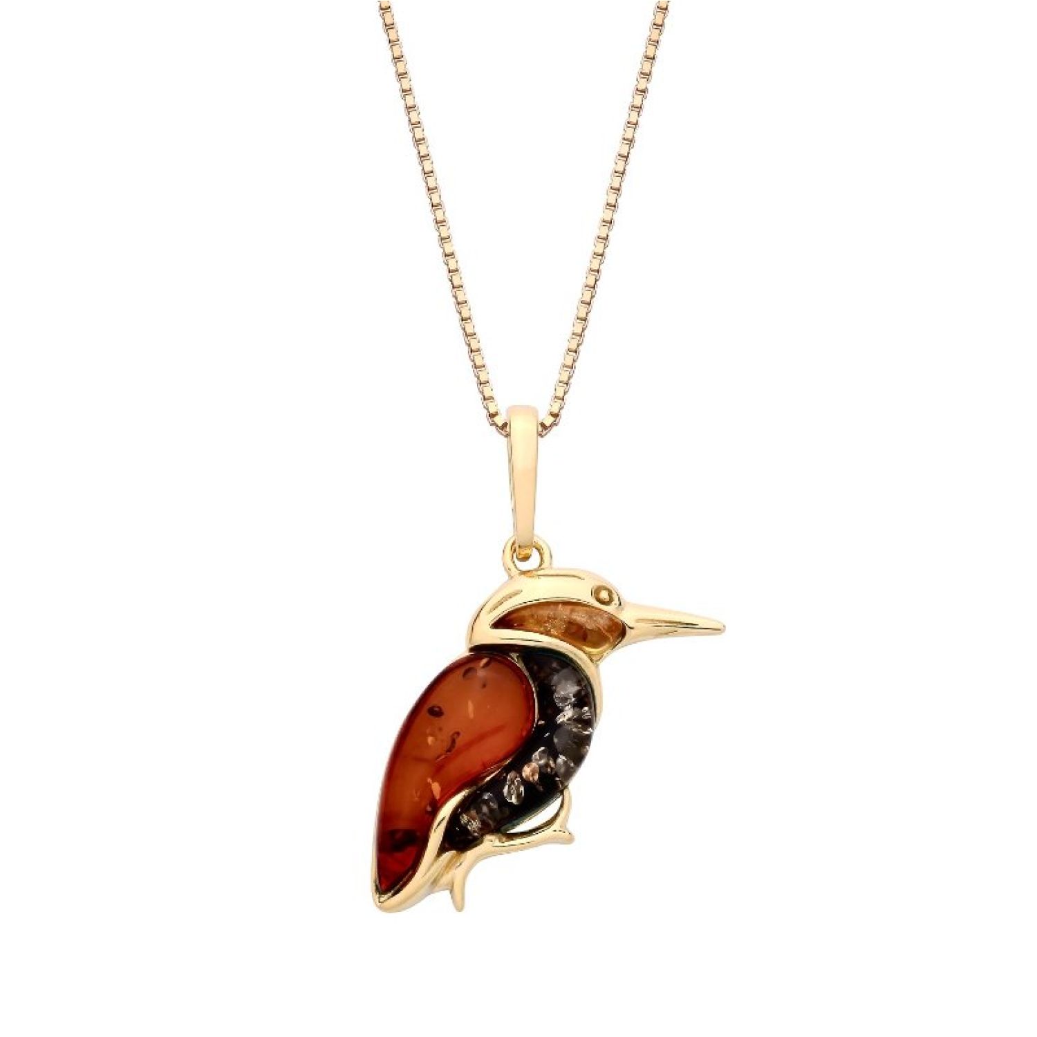18ct Yellow ﻿Gold on Sterling Silver Baltic Amber Kingfisher Bird ...