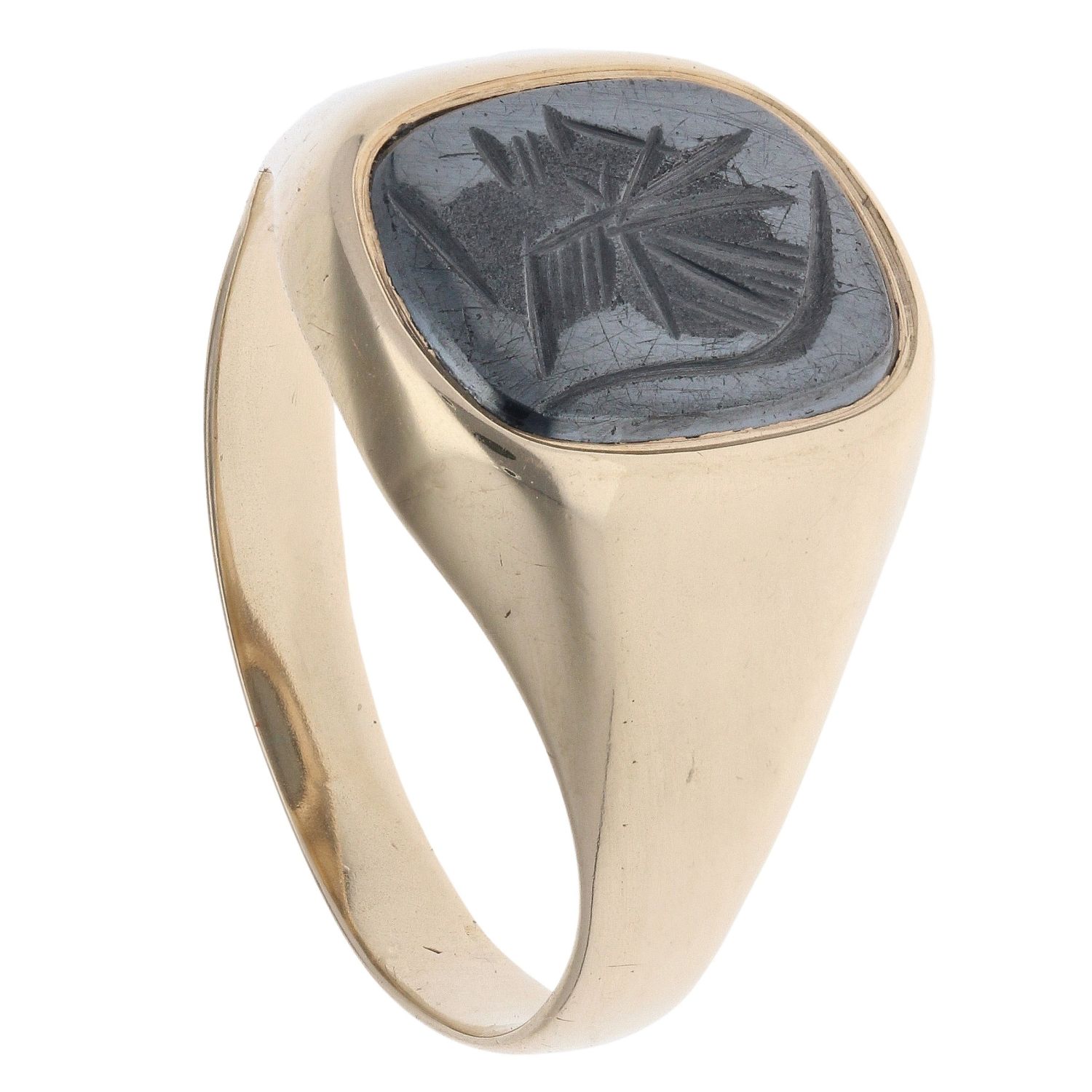 9ct Yellow Gold Hematite Centurion Signet Ring RAMS898371046003 ...