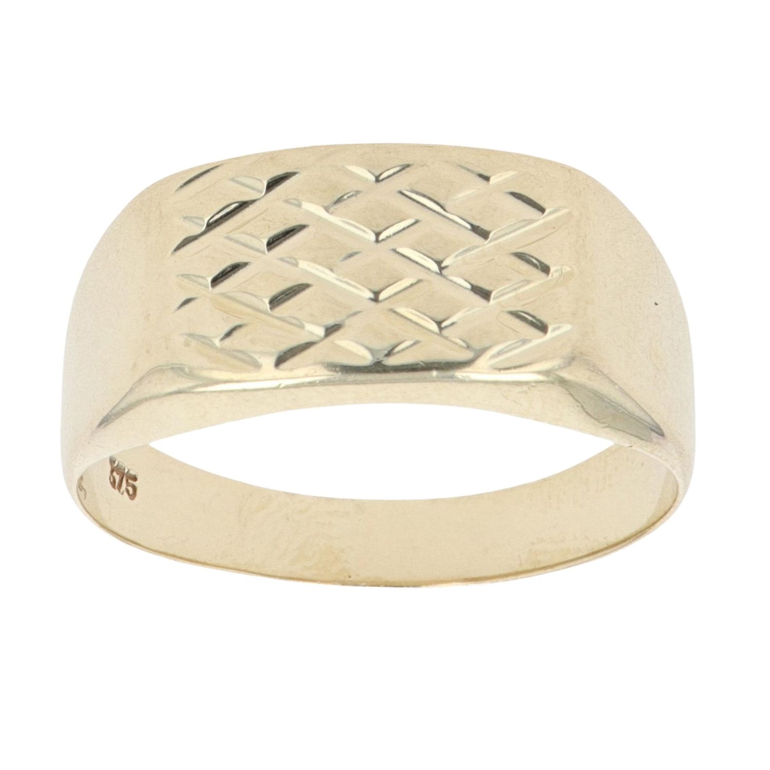 9ct Yellow Gold Cross Hatch Patterned Signet Ring RAMS918359945004 ...