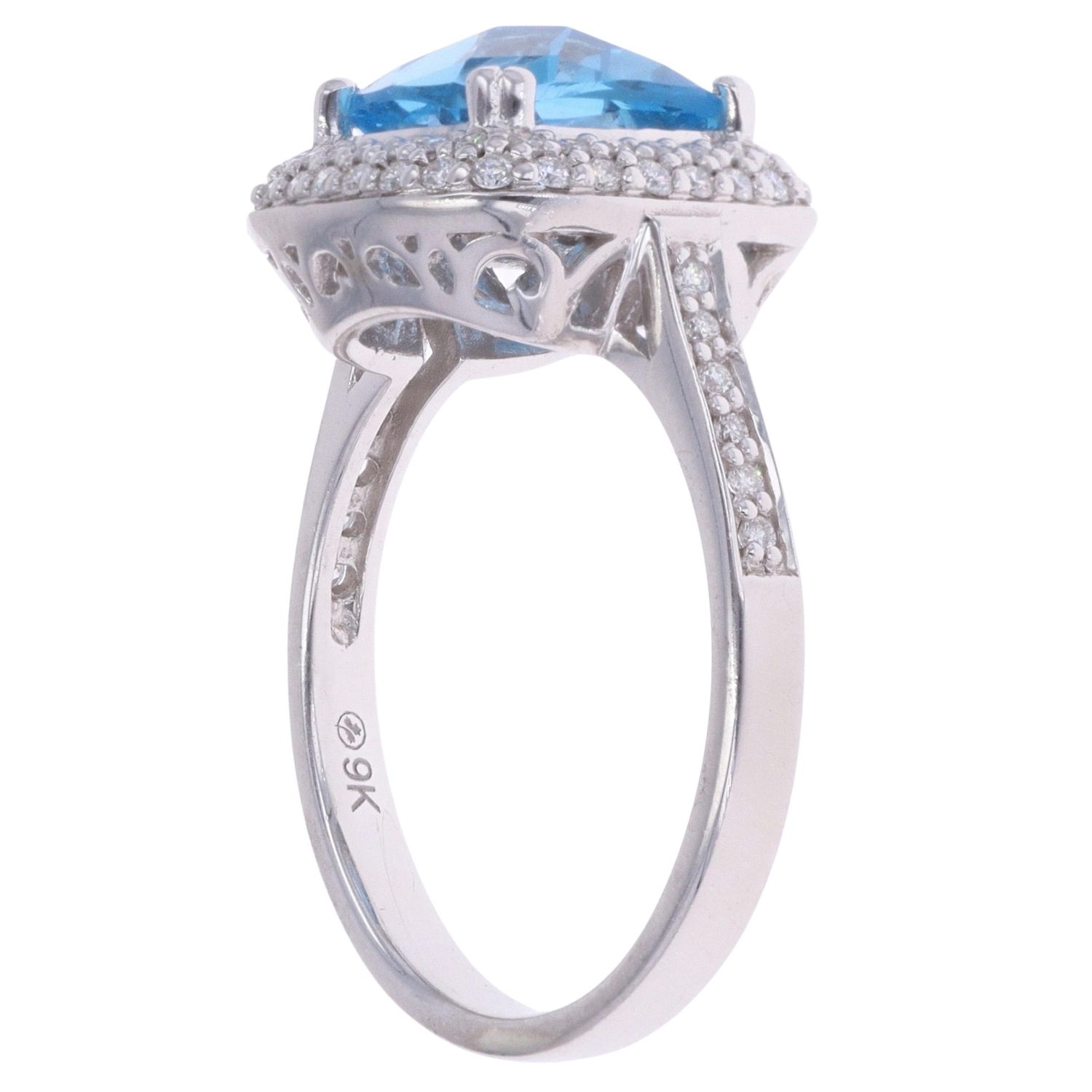 9ct White Gold 0.33ct Diamond And Blue Topaz Cluster Ring ...