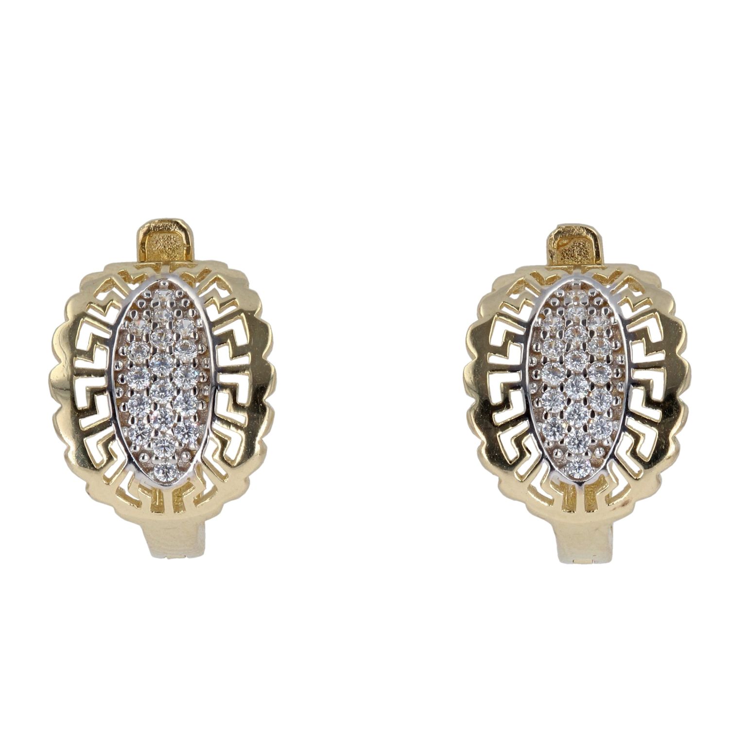 14ct Yellow Gold Cubic Zirconia Greek Key Stone Set Earrings | Ramsdens ...