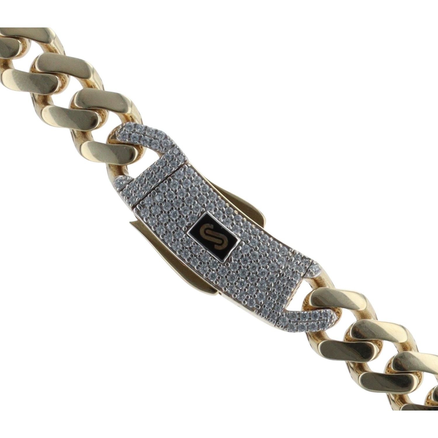 14ct Yellow Gold Monaco Classic Plain Pave Lock Curb Chain 18 ...