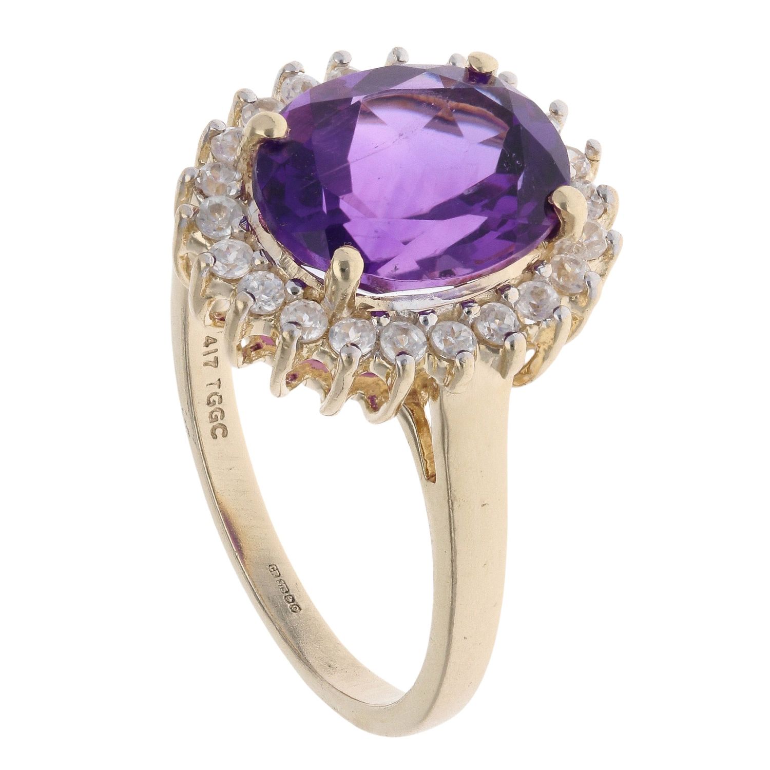 9ct Yellow Gold Amethyst And Cubic Zirconia Cluster Ring ...