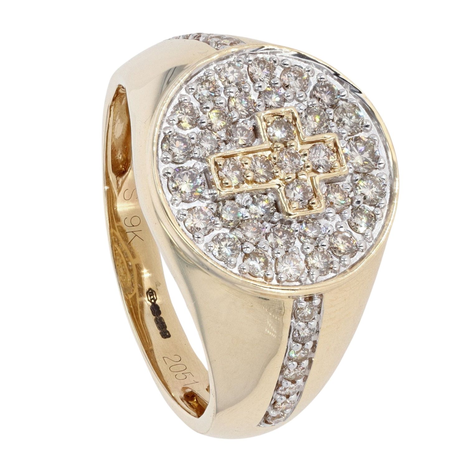 9ct Yellow Gold 1.00ct Diamond Cross Signet Ring RAMS8720000087 ...