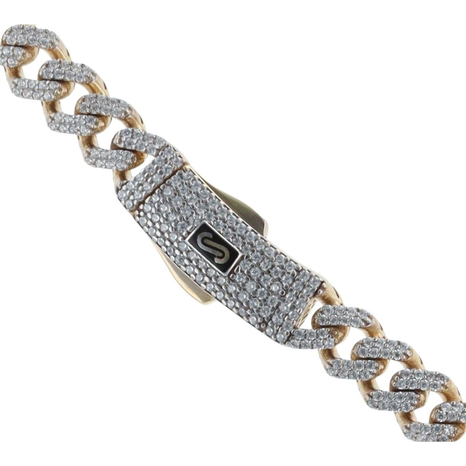 14ct Yellow Gold Monaco Classic Pave Lock Curb Chain 16" RAMS3830003375 ...