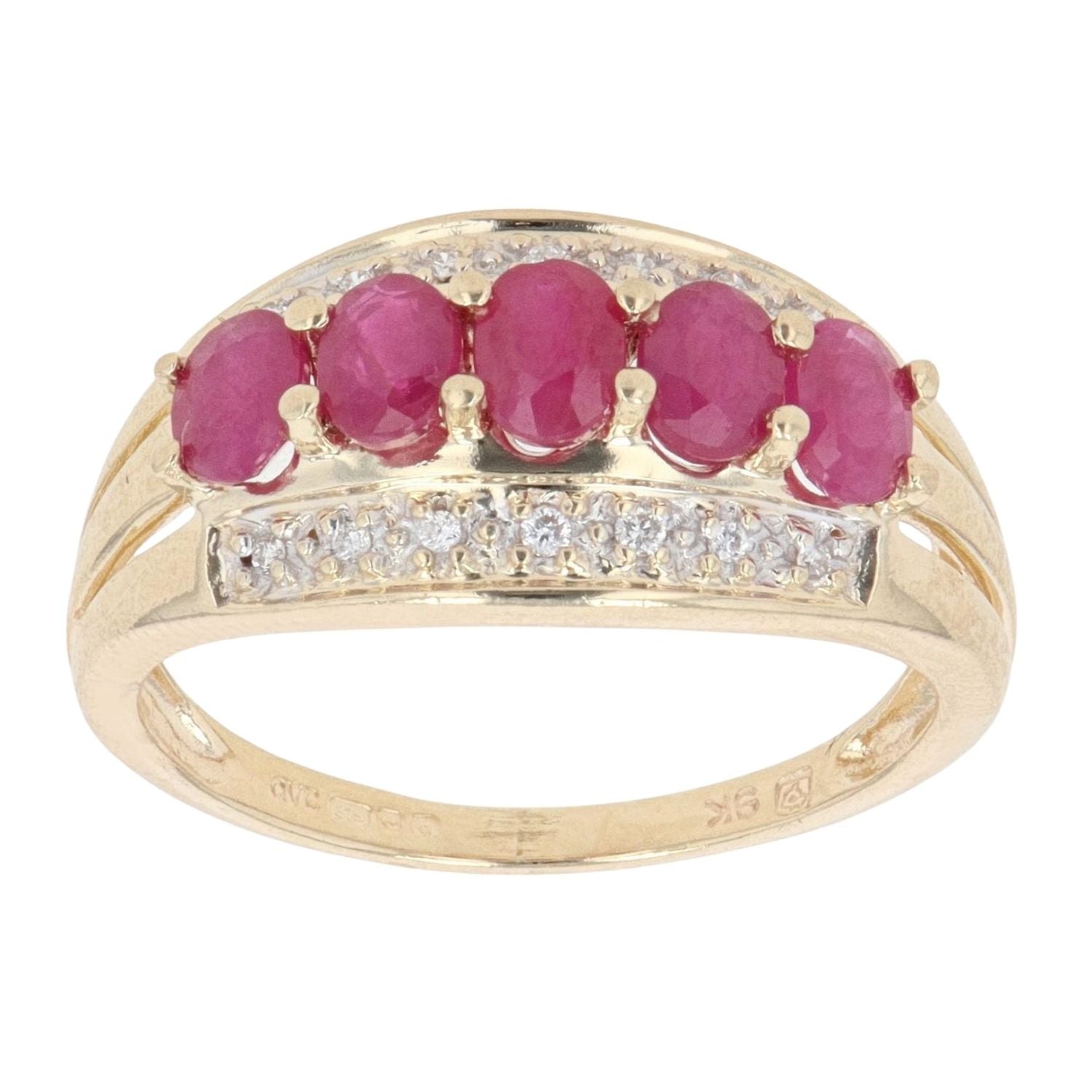 9ct Yellow Gold 0.07ct Diamond And Ruby Five Stone Ring RAMS744359602019 | Ramsdens Jewellery