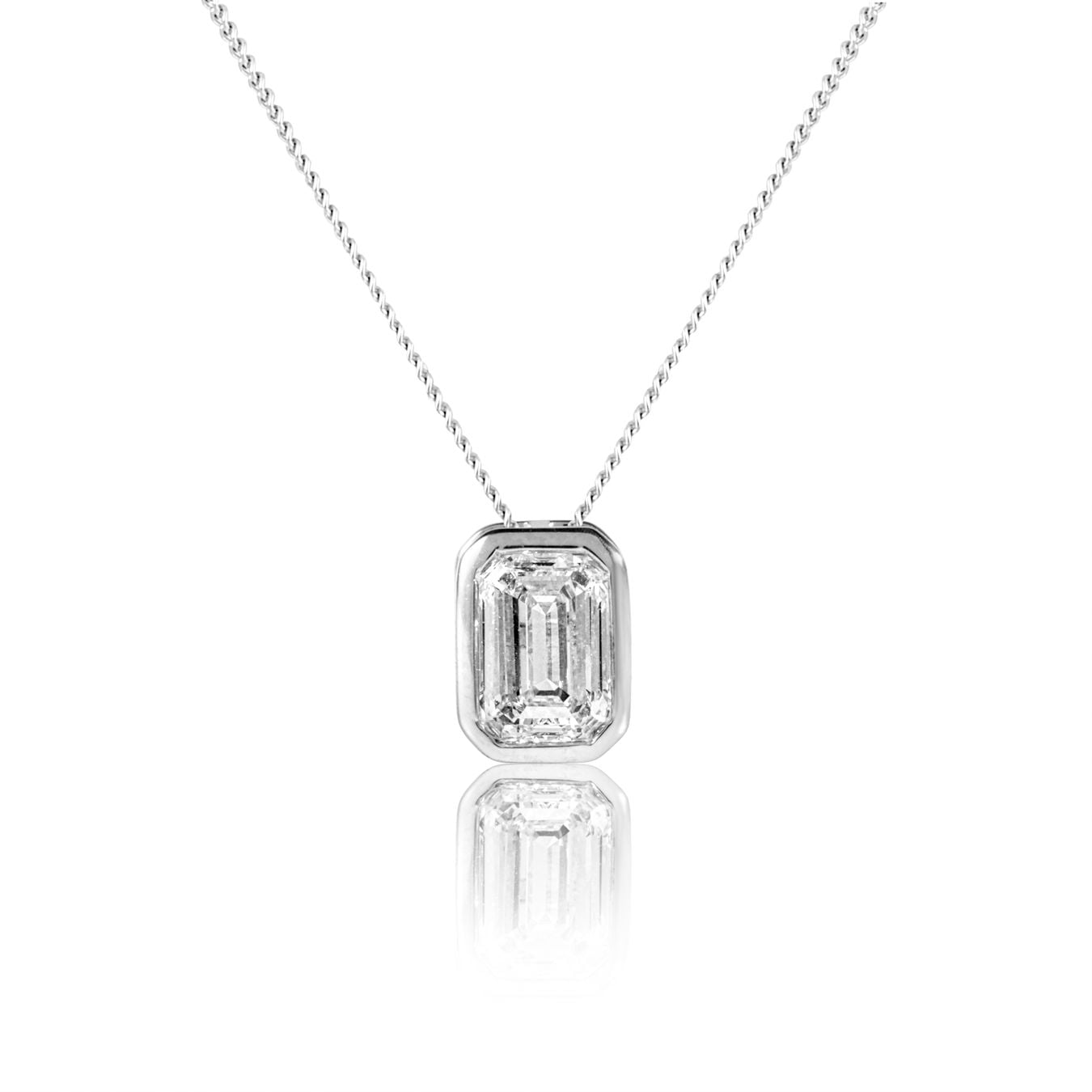 9ct White Gold 0.50ct Emerald Cut Diamond Slider Pendant Gold Lab Grown ...