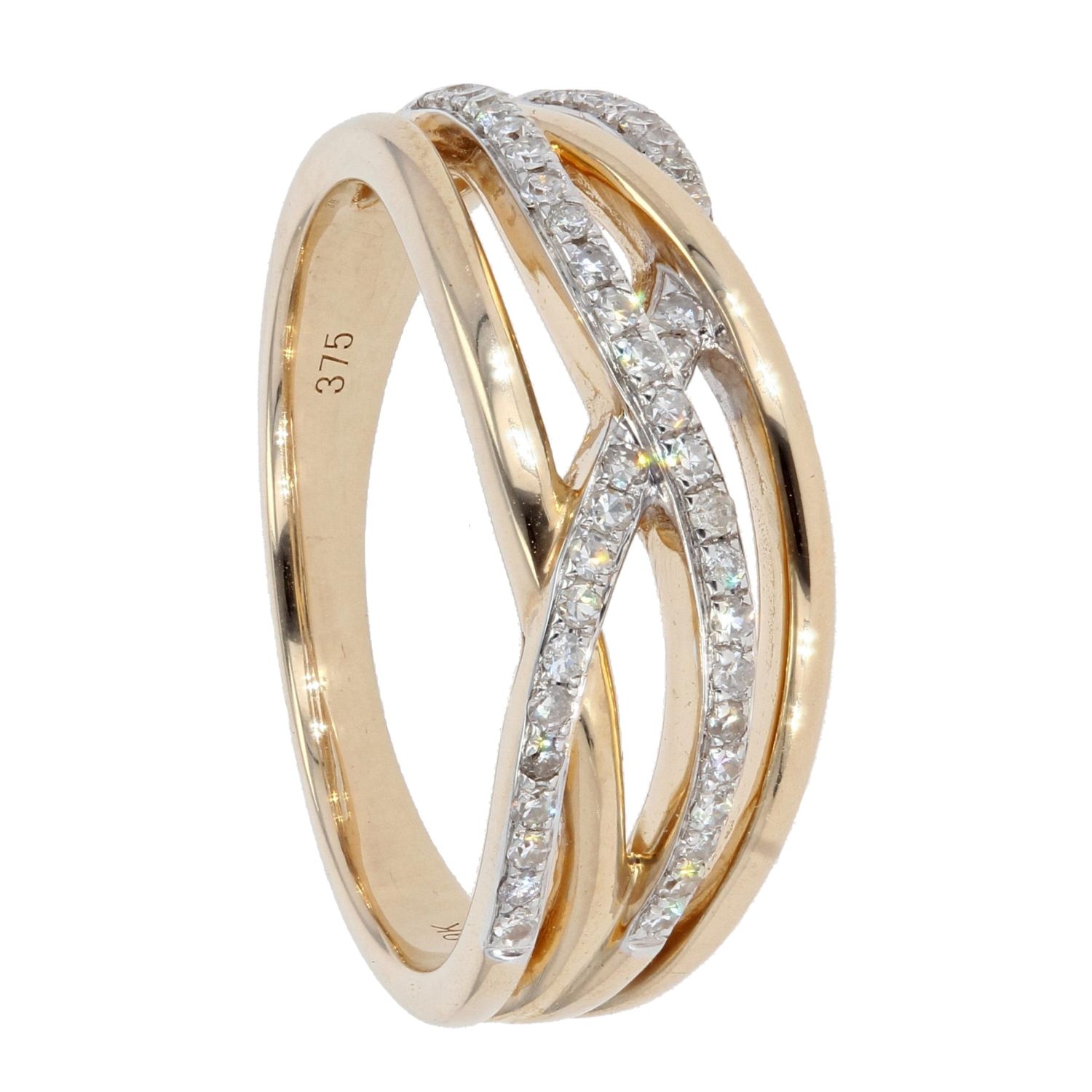 9ct Yellow Gold 0.23cts Diamond Crossover Wave Ring by Anya Belle ...