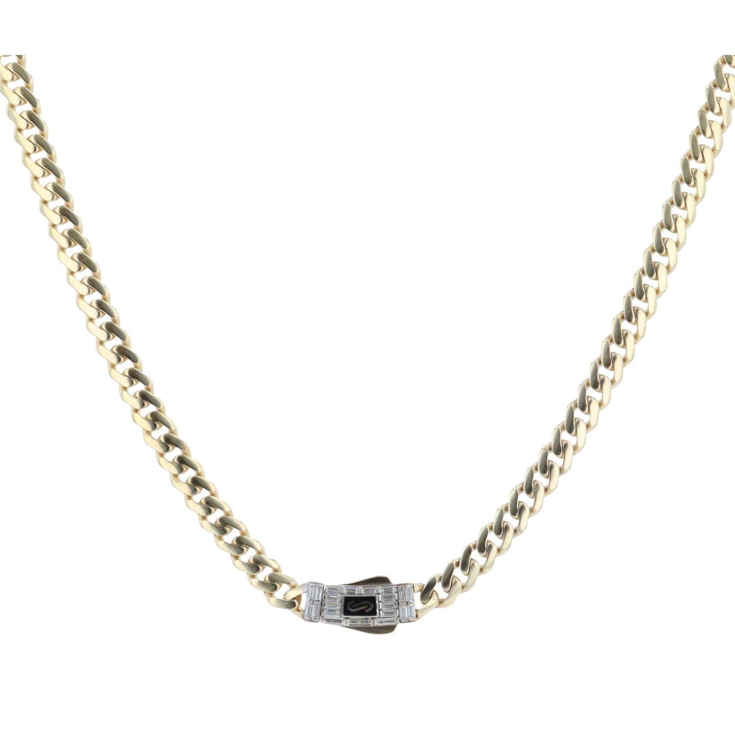 14ct Yellow Gold Monaco Classic Baguette Pave Lock Curb Chain 18 ...