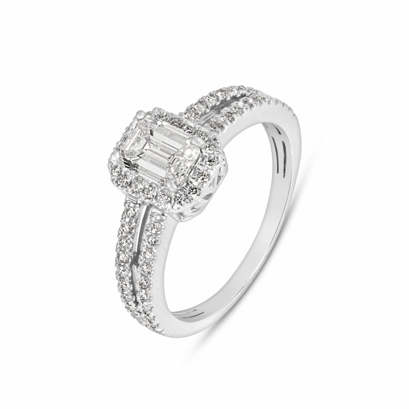 9ct White Gold 1.00ct Emerald Cut Diamond Halo Engagement Ring Lab ...