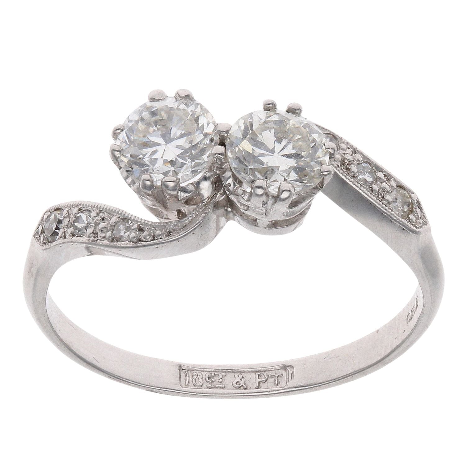 18ct White Gold 0.85ct Brilliant Cut Diamond Two Stone Ring ...