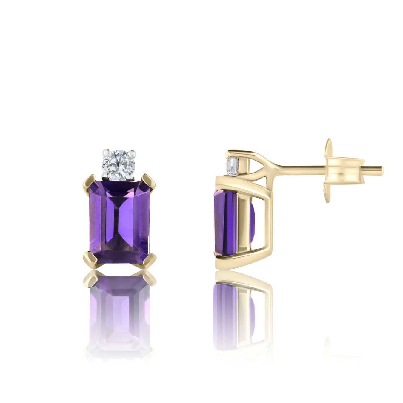 9ct Yellow Gold Natural Amethyst Earrings with Lab Grown Diamond ...