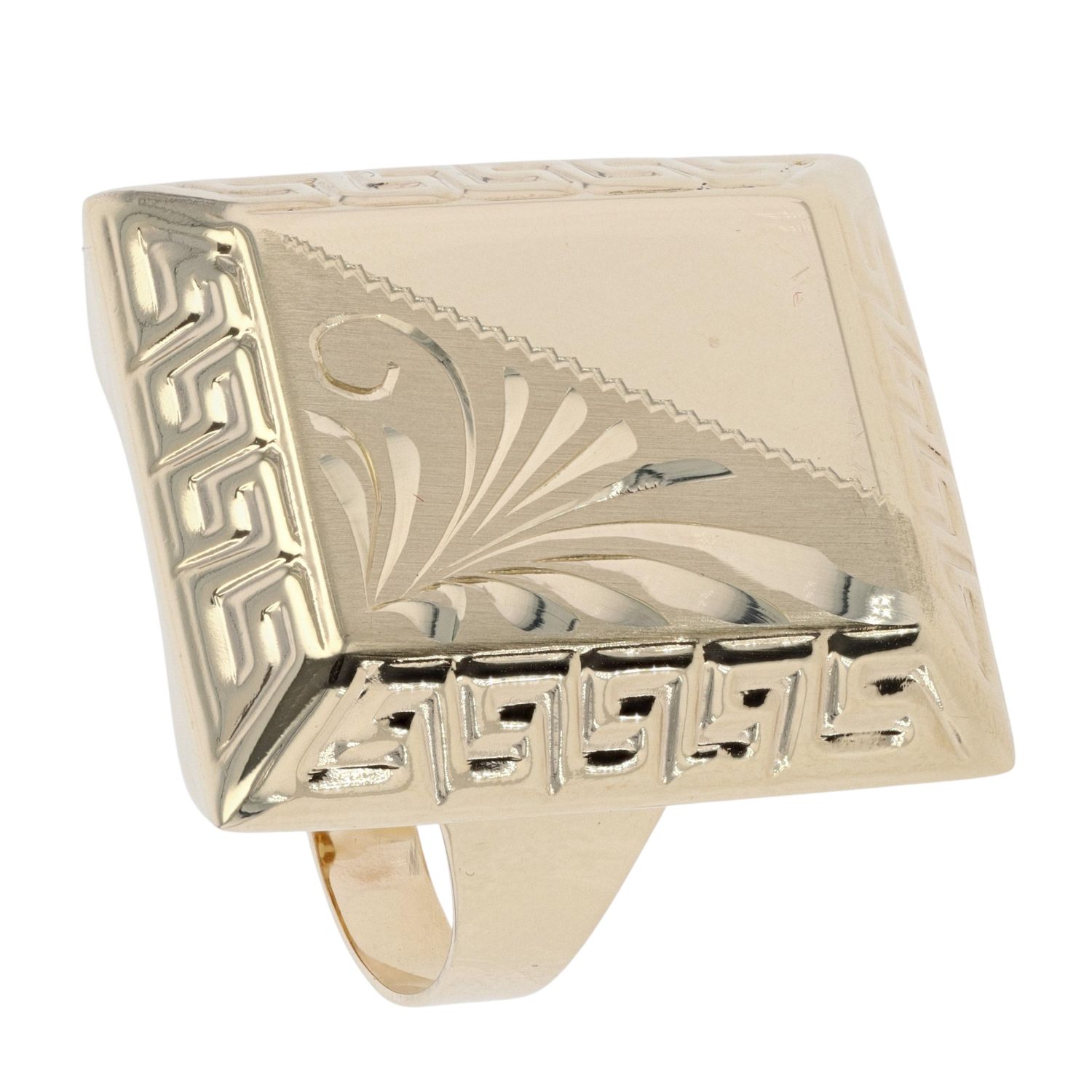 14ct Yellow Gold Greek Key Signet Ring RAMS7830000521 | Ramsdens Jewellery