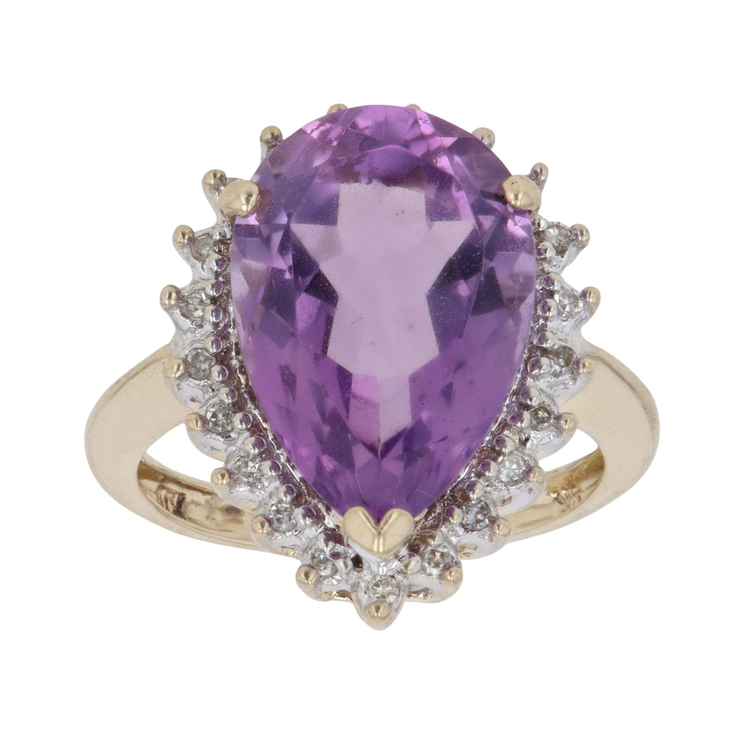9ct Yellow Gold 0.10ct Diamond And Amethyst Cluster Ring ...