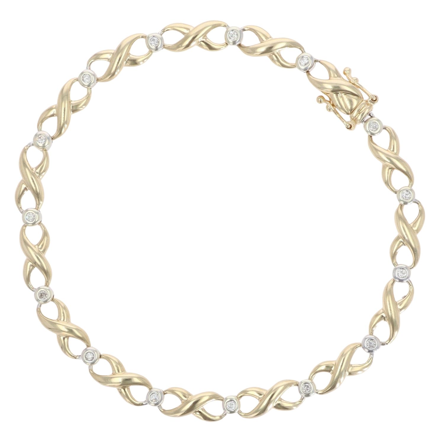 9ct Yellow and White Gold 0.15ct Diamond Infinity Link Bracelet 7 ...
