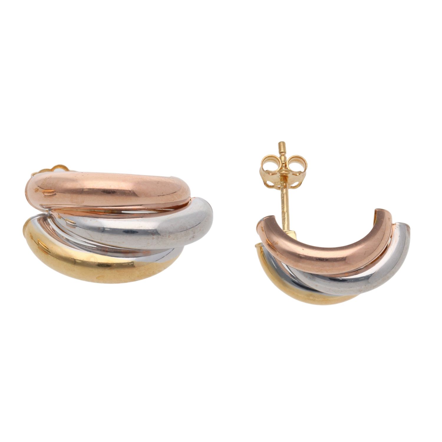9ct Yellow, White And Rose Gold Half Pipe Stud Earrings | Ramsdens ...