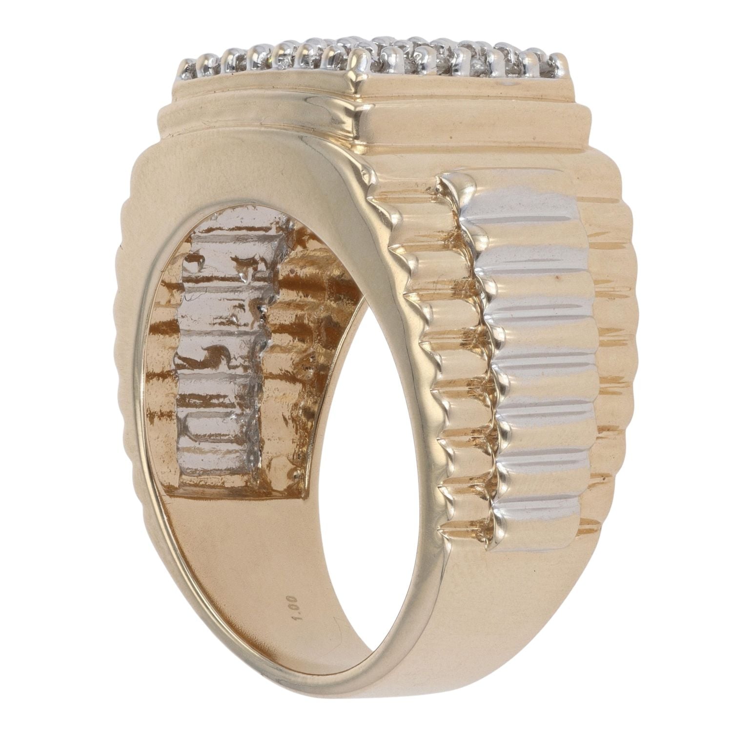 9ct Yellow and White Gold 1.00ct Diamond Signet Cluster Ring ...