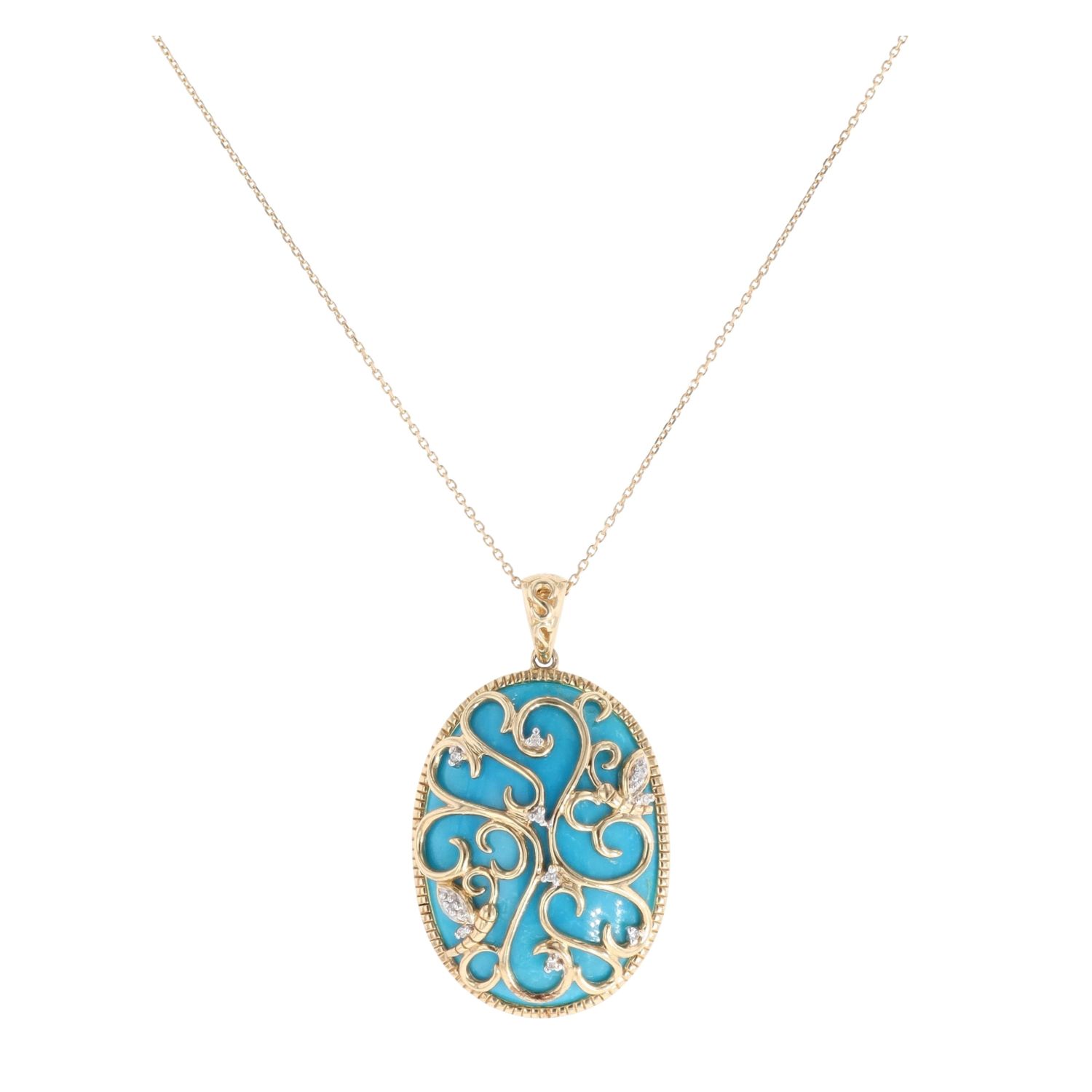 9ct Yellow Gold 0.05ct Diamond And Opaque Blue Gemstone Pendant And ...