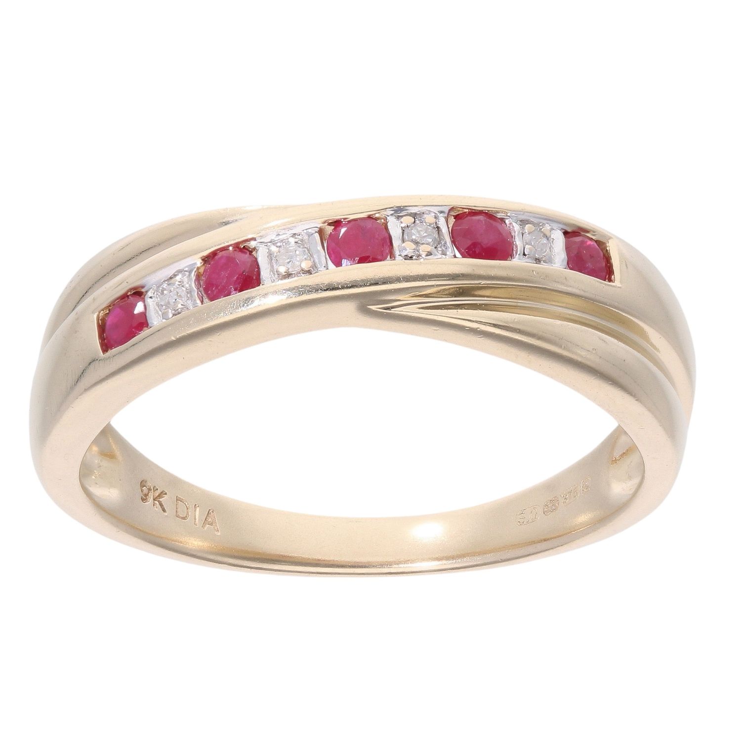 9ct Yellow Gold Ruby and 0.05ct Diamond Crossover Ring | Ramsdens Jewellery