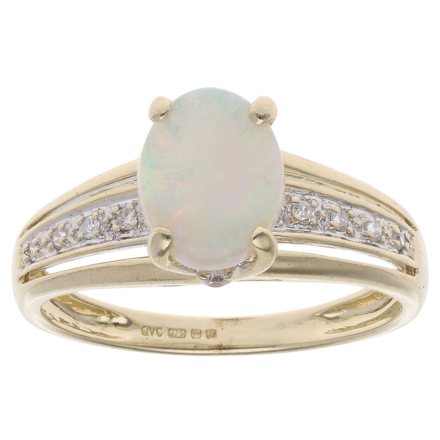 9ct Yellow Gold 0.05ct Diamond And Opal Single Stone Ring ...
