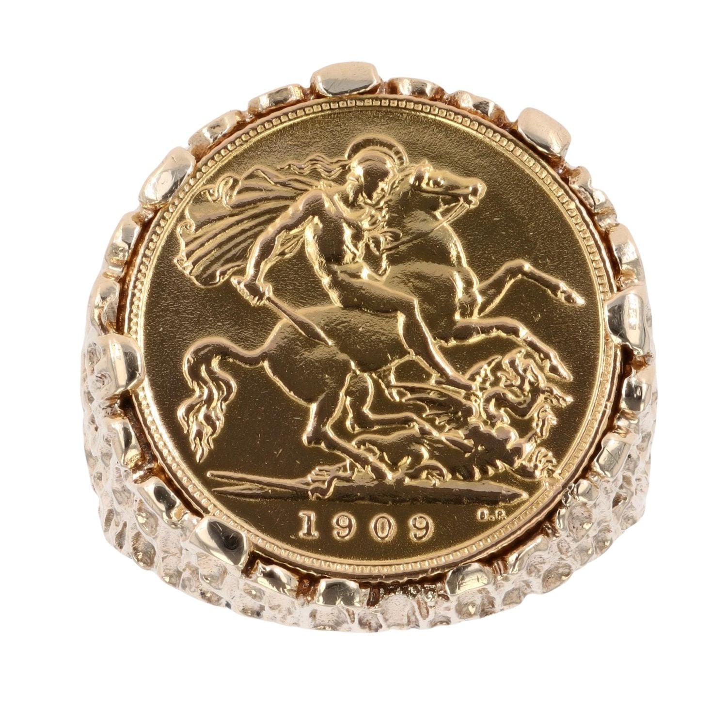 9ct Yellow Gold 1909 Edward Half Sovereign Coin Ring RAMS206228605001 ...