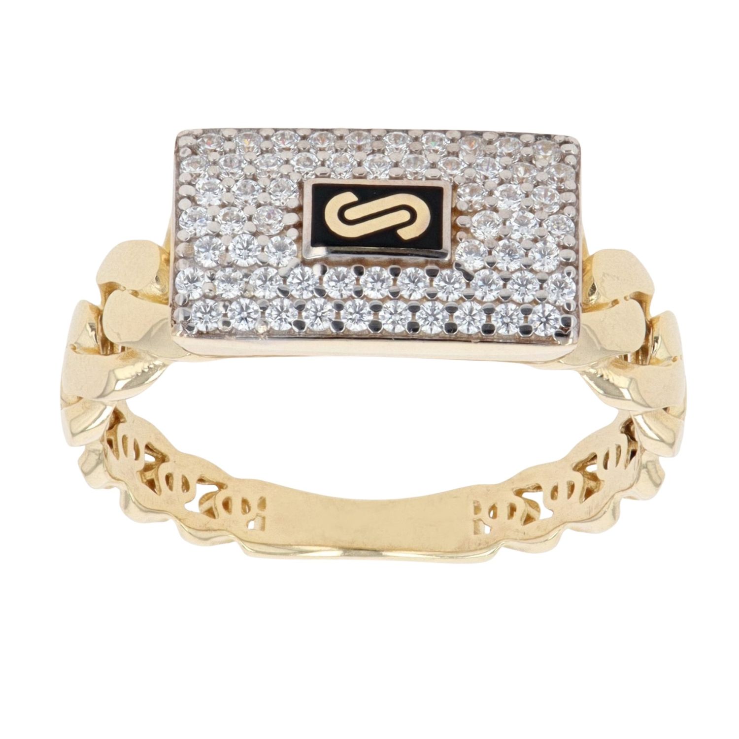 14ct Yellow Gold Monaco Classic Cubic Zirconia Pave Signet Ring ...