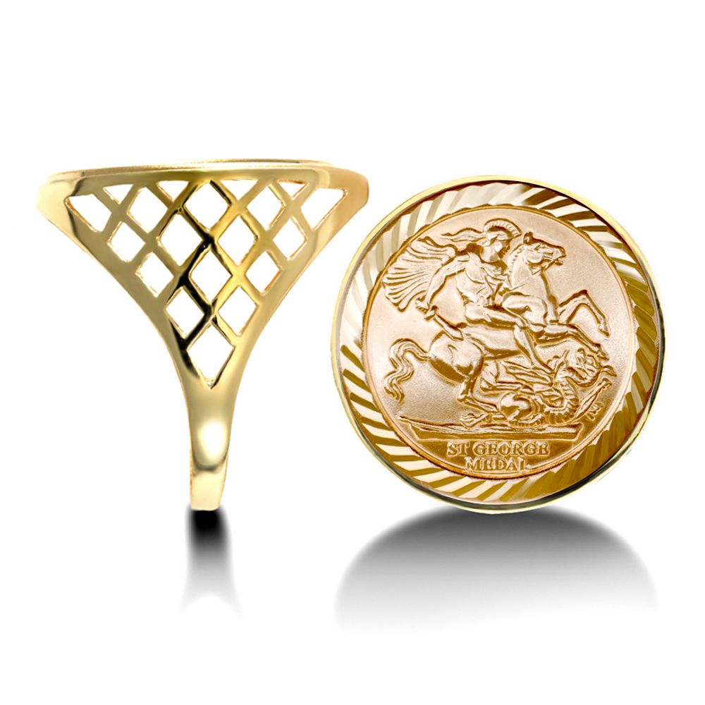 9ct Yellow Gold Full St George Insert Basket Ring RAMSJRN166 | Ramsdens ...