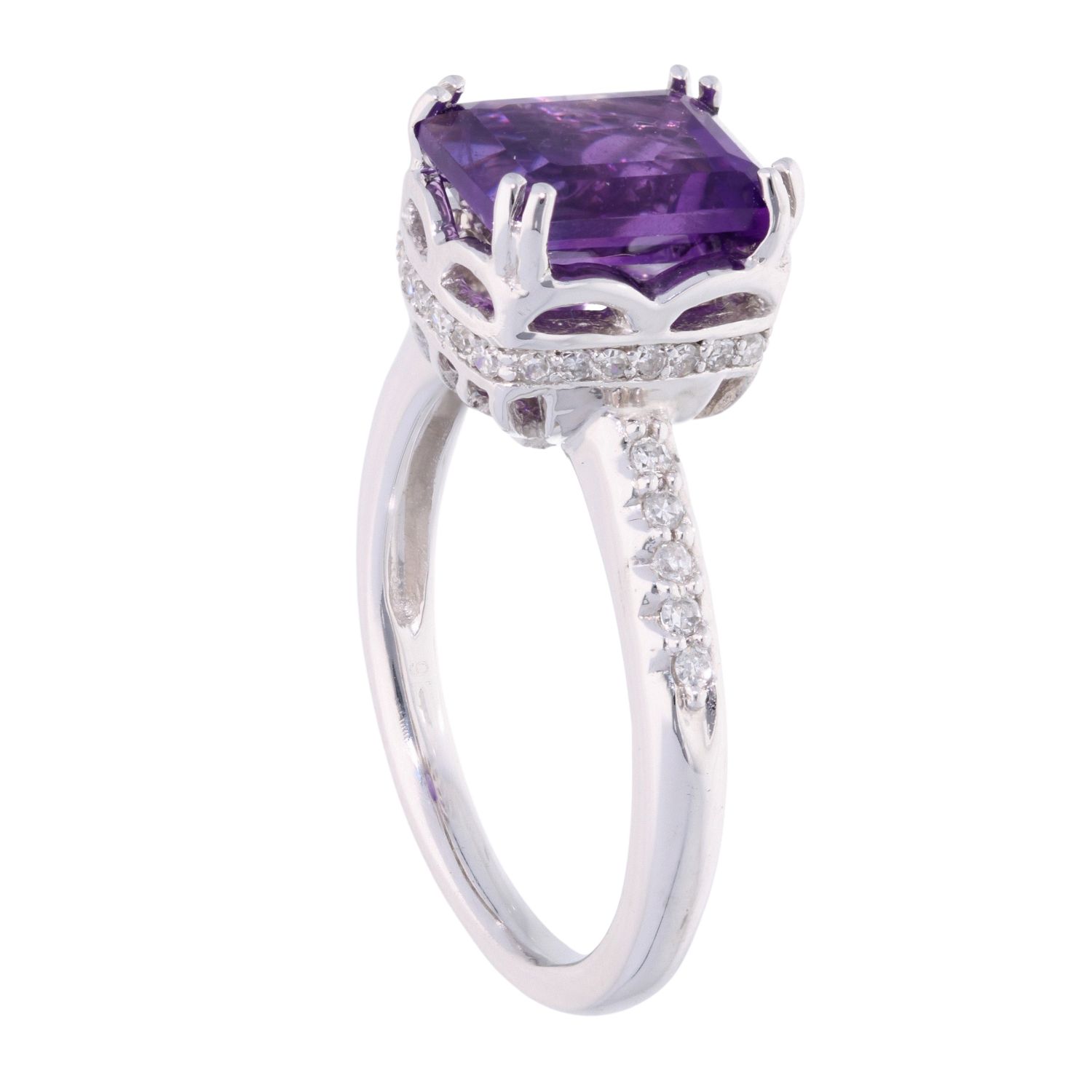 9ct White Gold Amethyst and Diamond Rectangular Dress Ring | Ramsdens ...
