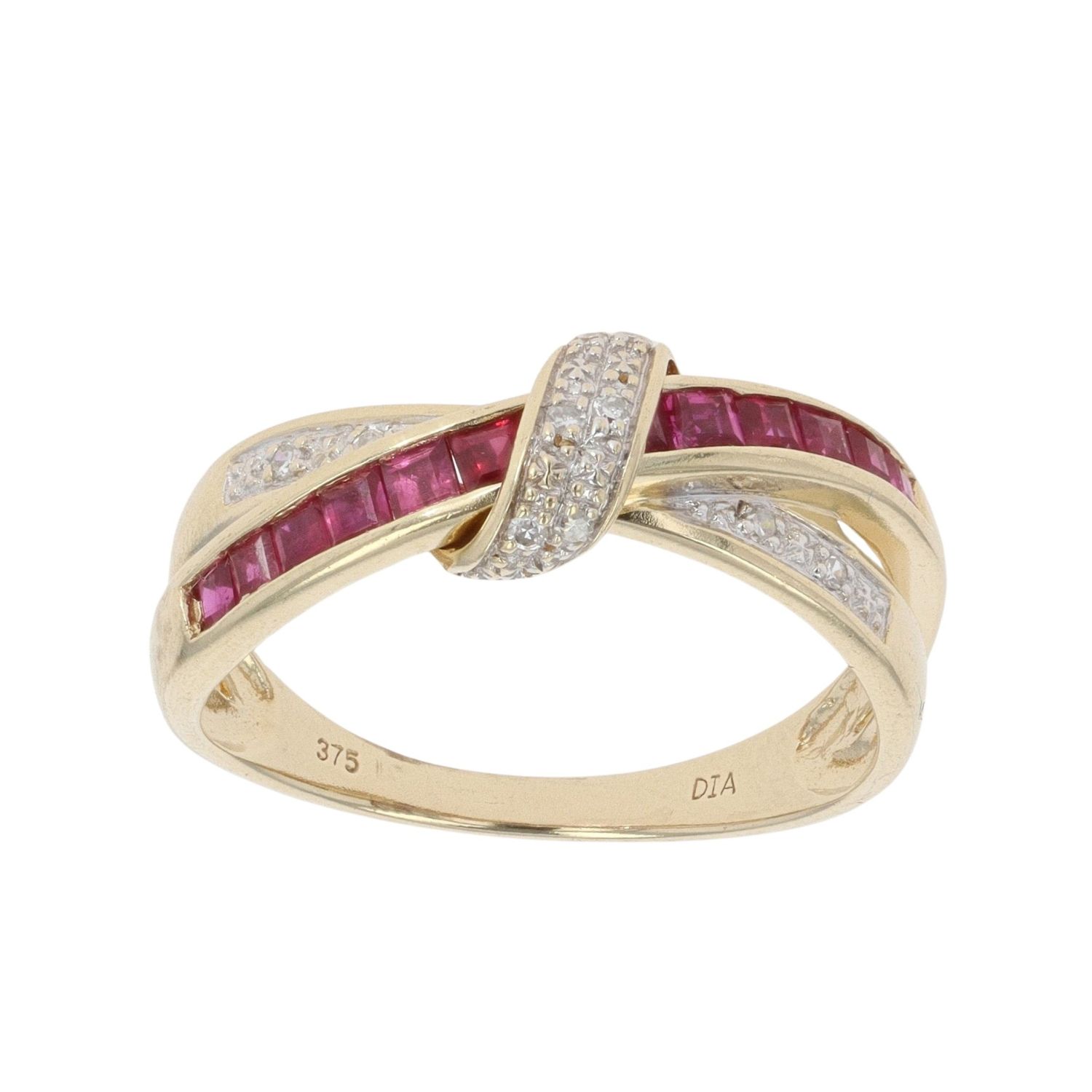 9ct Yellow Gold 0.10ct Diamond And Ruby Crossover Ring RAMS195329780013 ...
