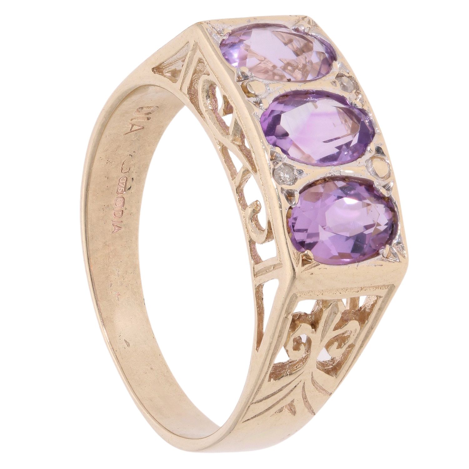 9ct Yellow Gold Three Stone Amethyst And Diamond Ring | Ramsdens Jewellery