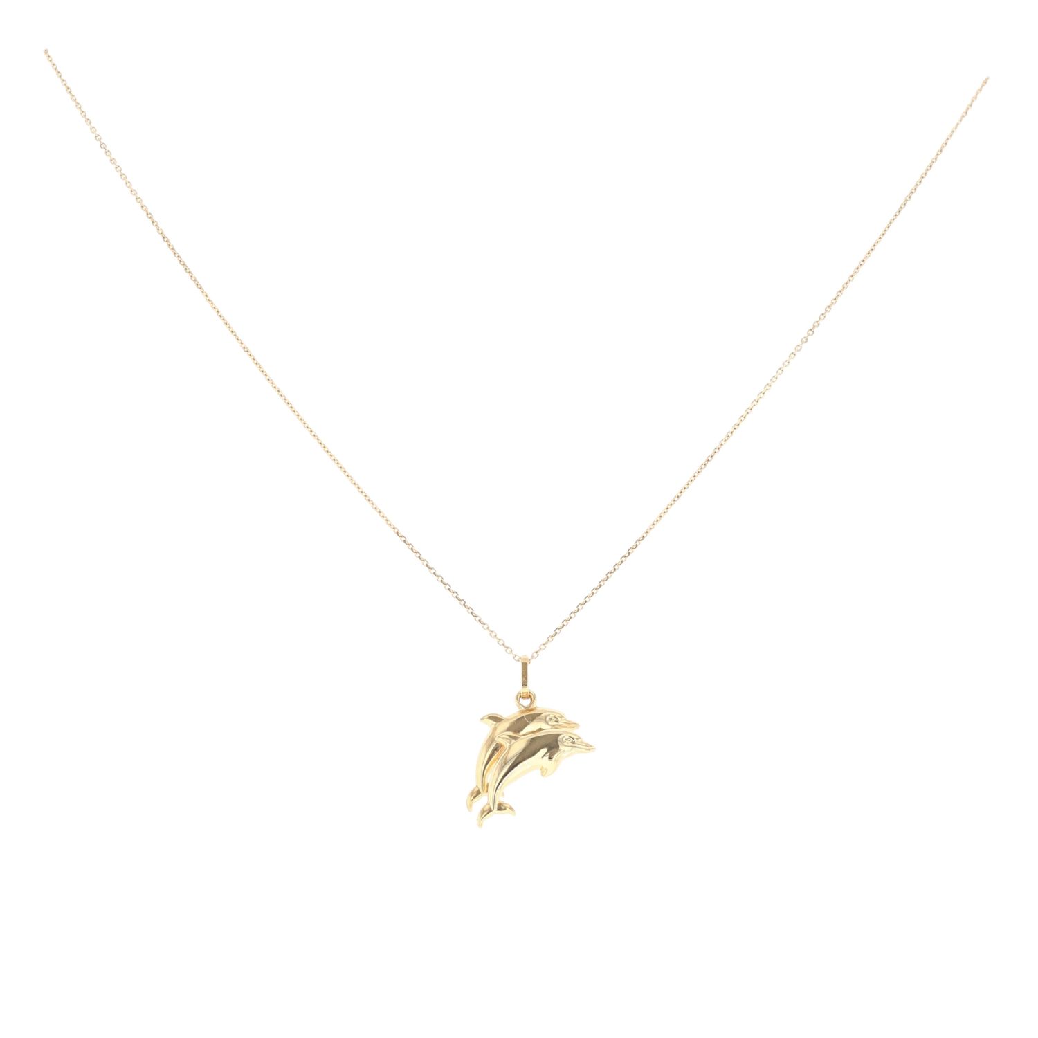 9ct Yellow Gold Double Dolphin Pendant And Chain 18" RAMS5630000024 ...