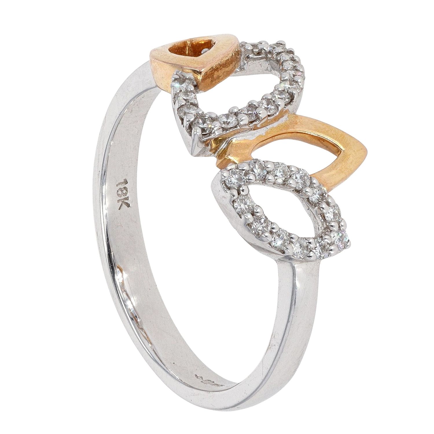 18ct White and Rose Gold 0.18ct Diamond Leaf Ring | Ramsdens Jewellery