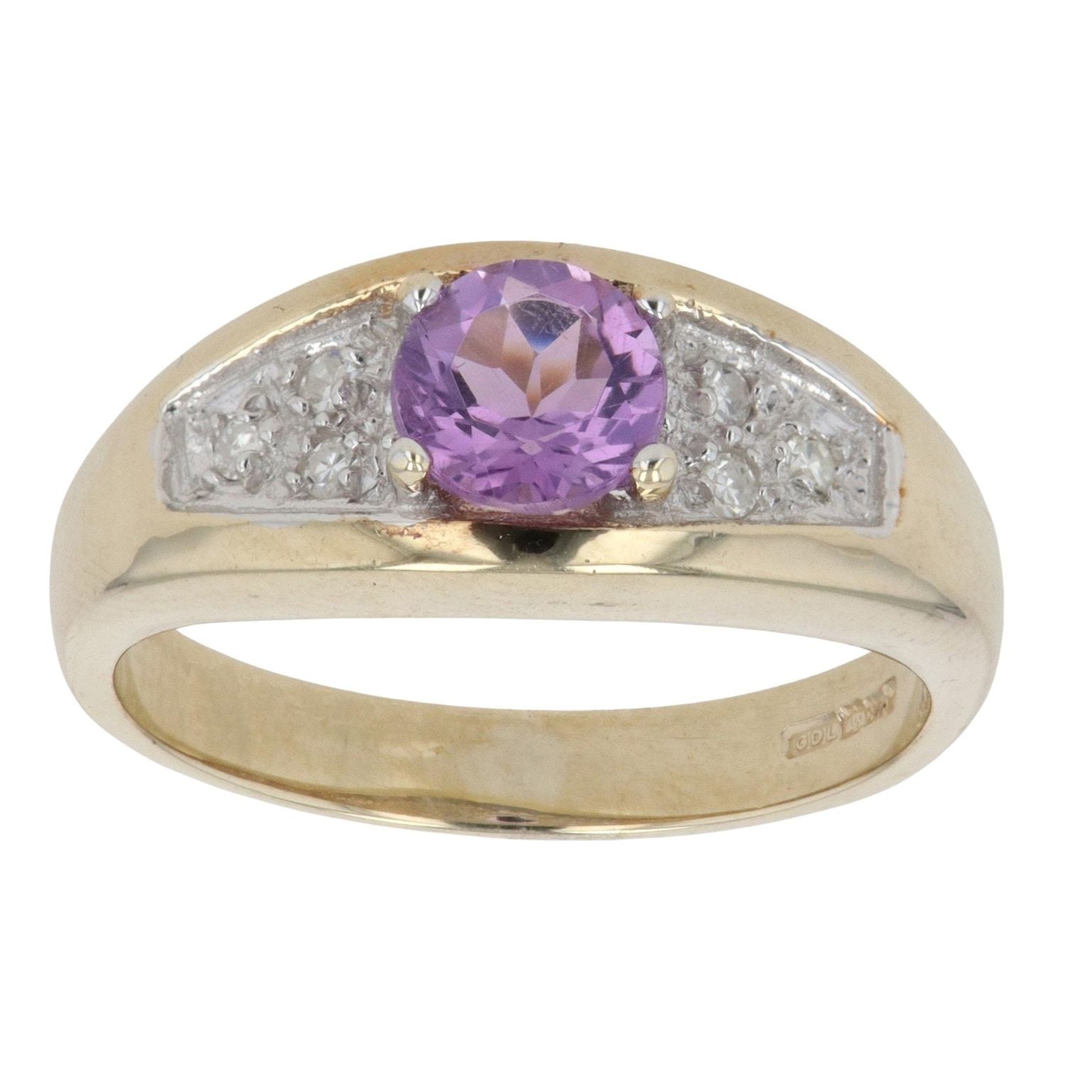 9ct Yellow Gold 0.06ct Diamond And Created Amethyst Ring RAMS7820000687 ...