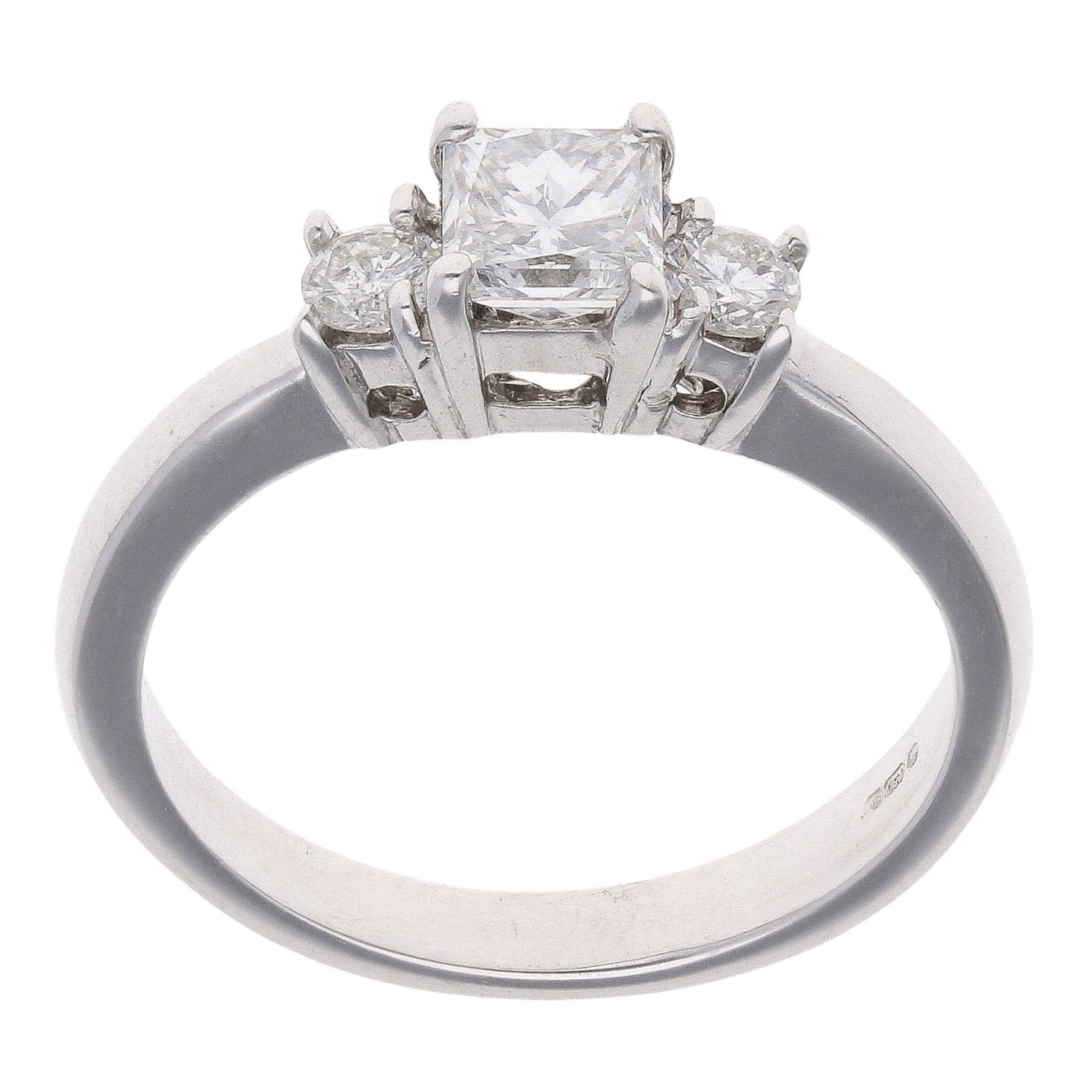 18ct White Gold 0.75ct Princess Cut Diamond Trilogy Ring ...