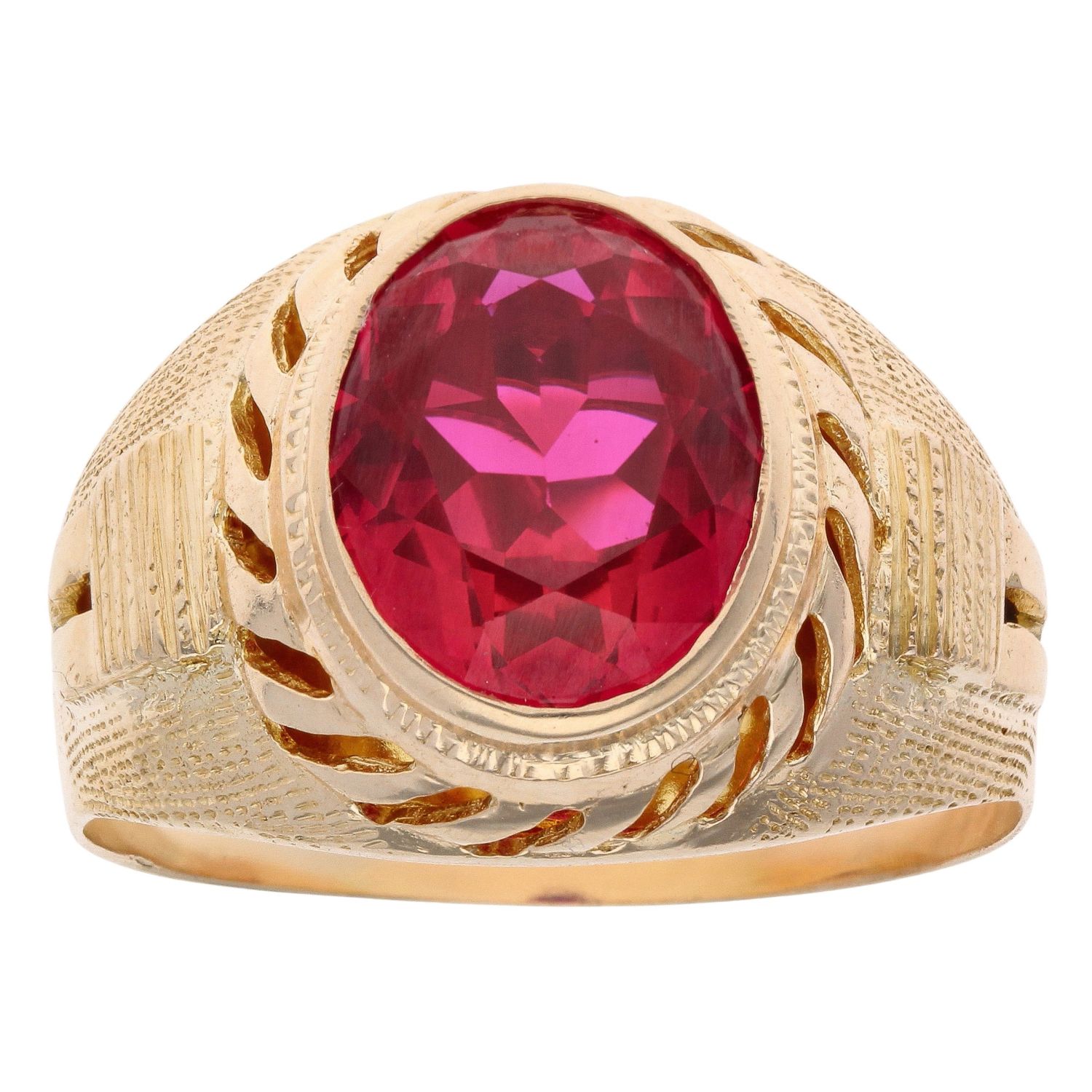 9ct Yellow Gold Created Ruby Solitaire Signet Ring RAMS745357256013 ...