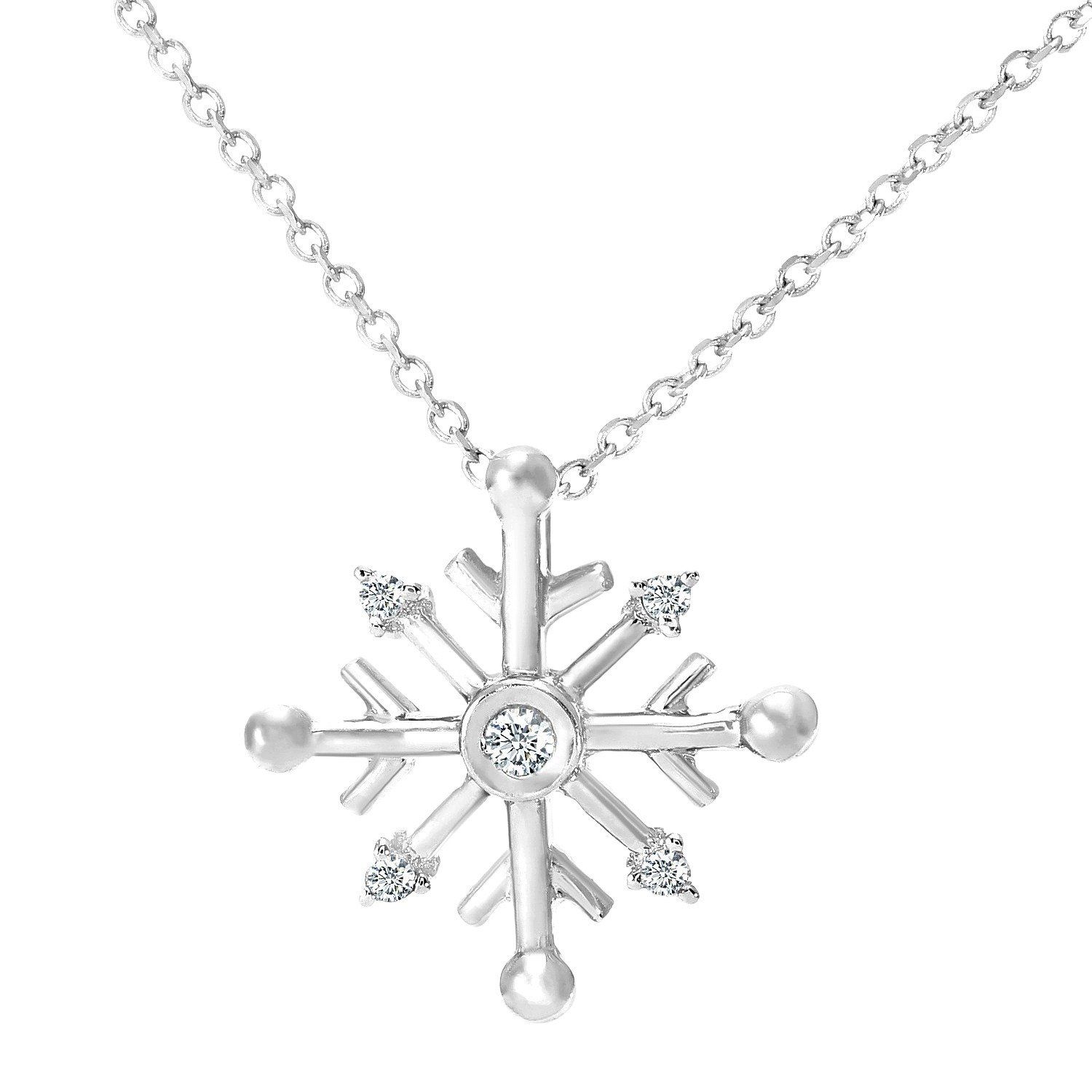 9ct White Gold Diamond Snowflake Pendant Necklace RAMSDP1530W ...