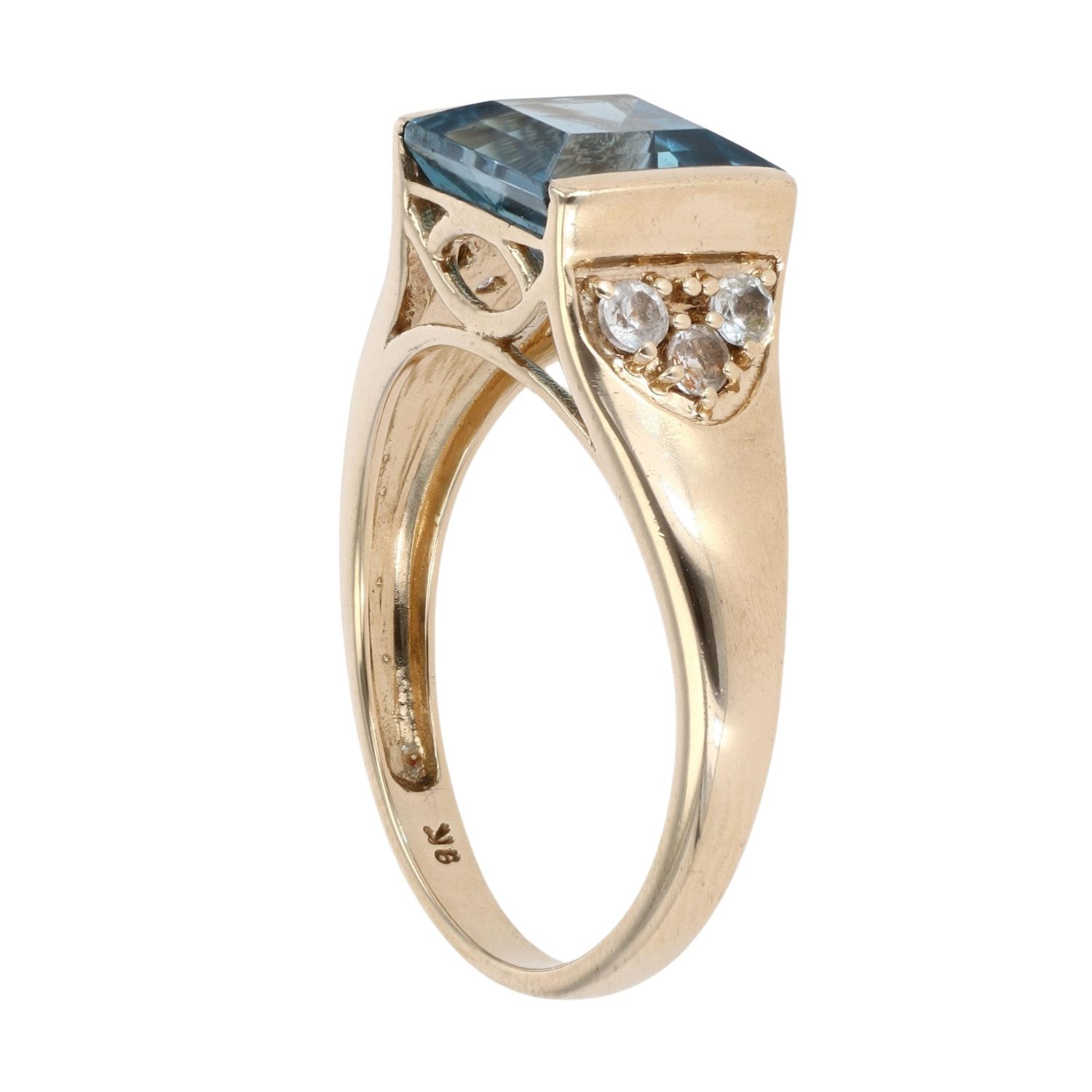 9ct Yellow Gold Blue Topaz And Cubic Zirconia Ring RAMS770321674010 ...