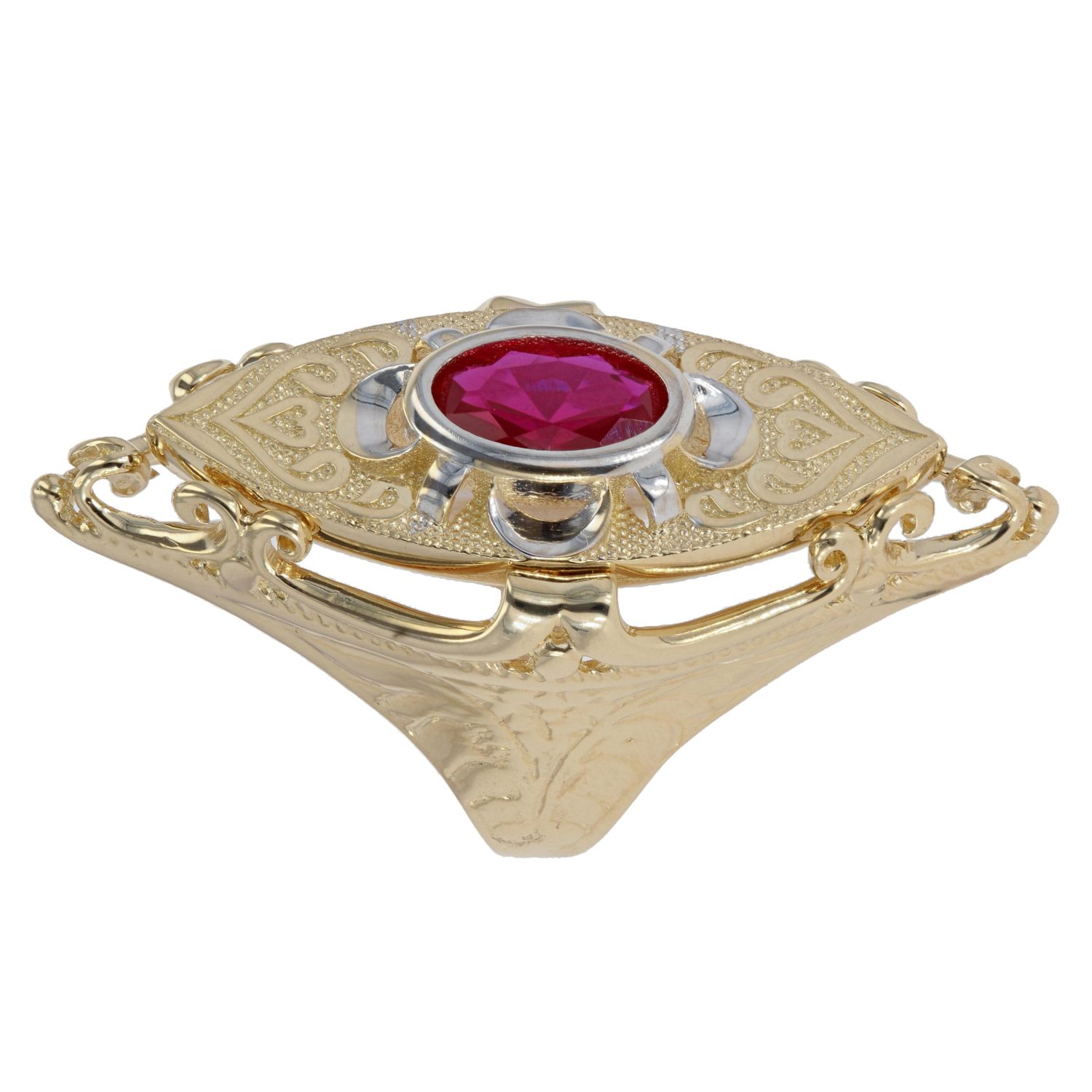 14ct Yellow And White Gold Oval Red Stone Set Ring | Ramsdens Jewellery