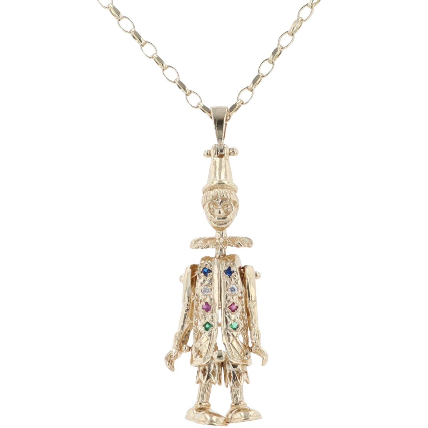 9ct Yellow Gold Multi-Gemstone Clown Pendant And Chain 20 ...