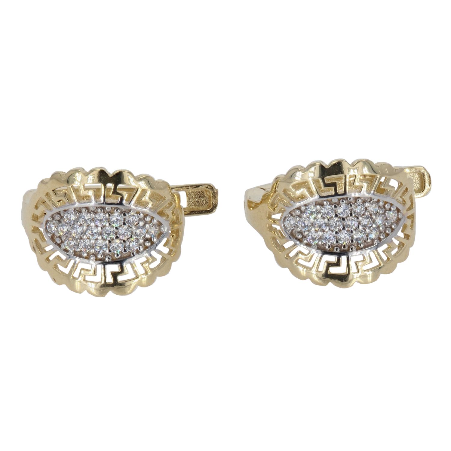 14ct Yellow Gold Cubic Zirconia Greek Key Stone Set Earrings | Ramsdens ...