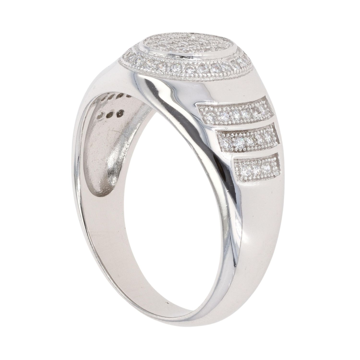 Silver Cubic Zirconia Oval Signet Ring By Icesia | Ramsdens Jewellery