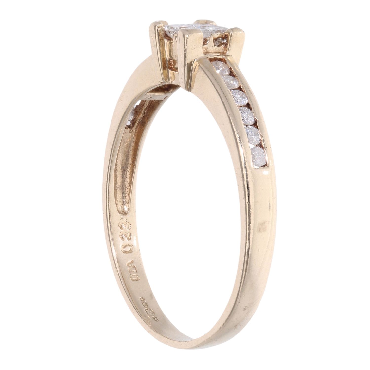 9ct Yellow Gold 0.33ct Princess and Brilliant Cut Diamond Cluster Ring ...