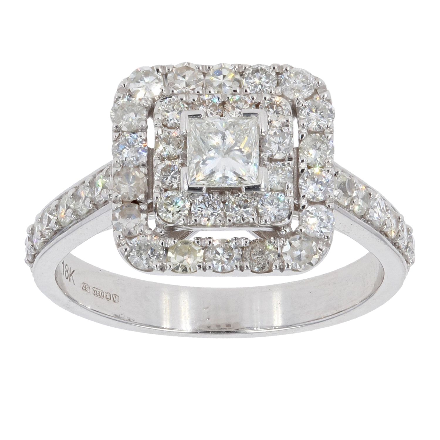 18ct White Gold Diamond Square Cluster Ring by Anya Belle ...