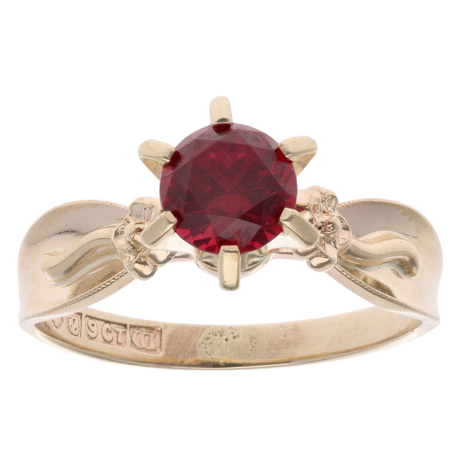 9ct Yellow Gold Created Red Spinel Single Stone Ring RAMS995348200040 ...