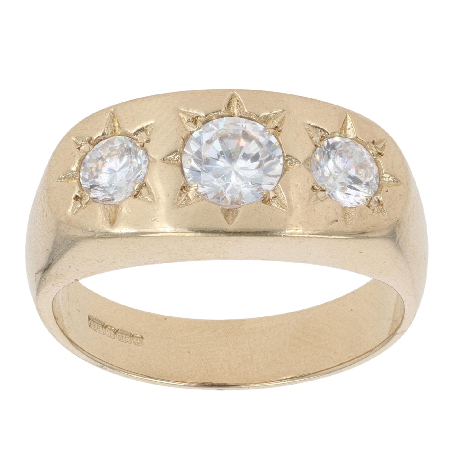 9ct Yellow Gold Three Stone Cubic Zirconia Signet Ring RAMS193341058012 ...