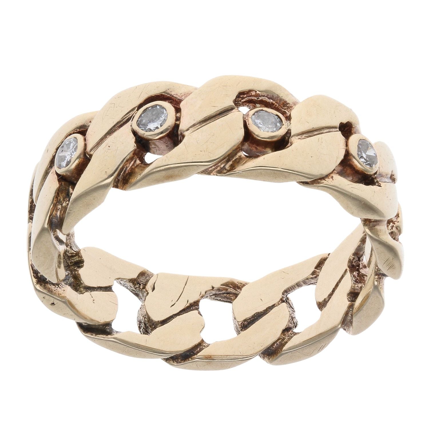 9ct Yellow Gold 0.10ct Brilliant Cut Diamond Curb Style Ring ...