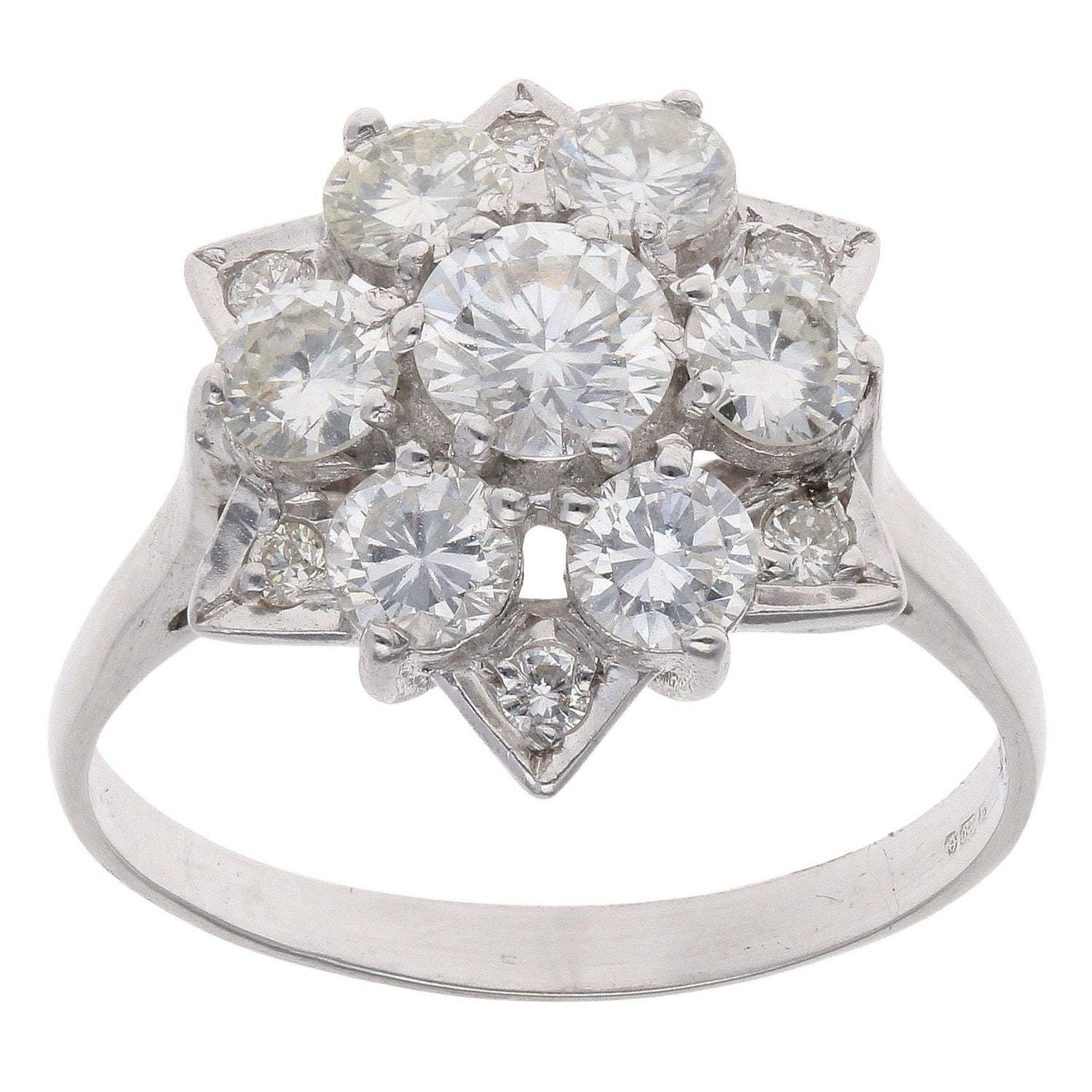 18ct White Gold 1.50ct Brilliant Cut Diamond Cluster Ring RAMS818326837002 | Ramsdens Jewellery