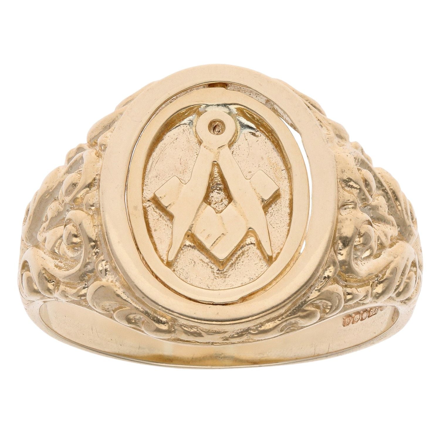 9ct Yellow Gold Patterned Masonic Signet Ring RAMS195364416008 ...
