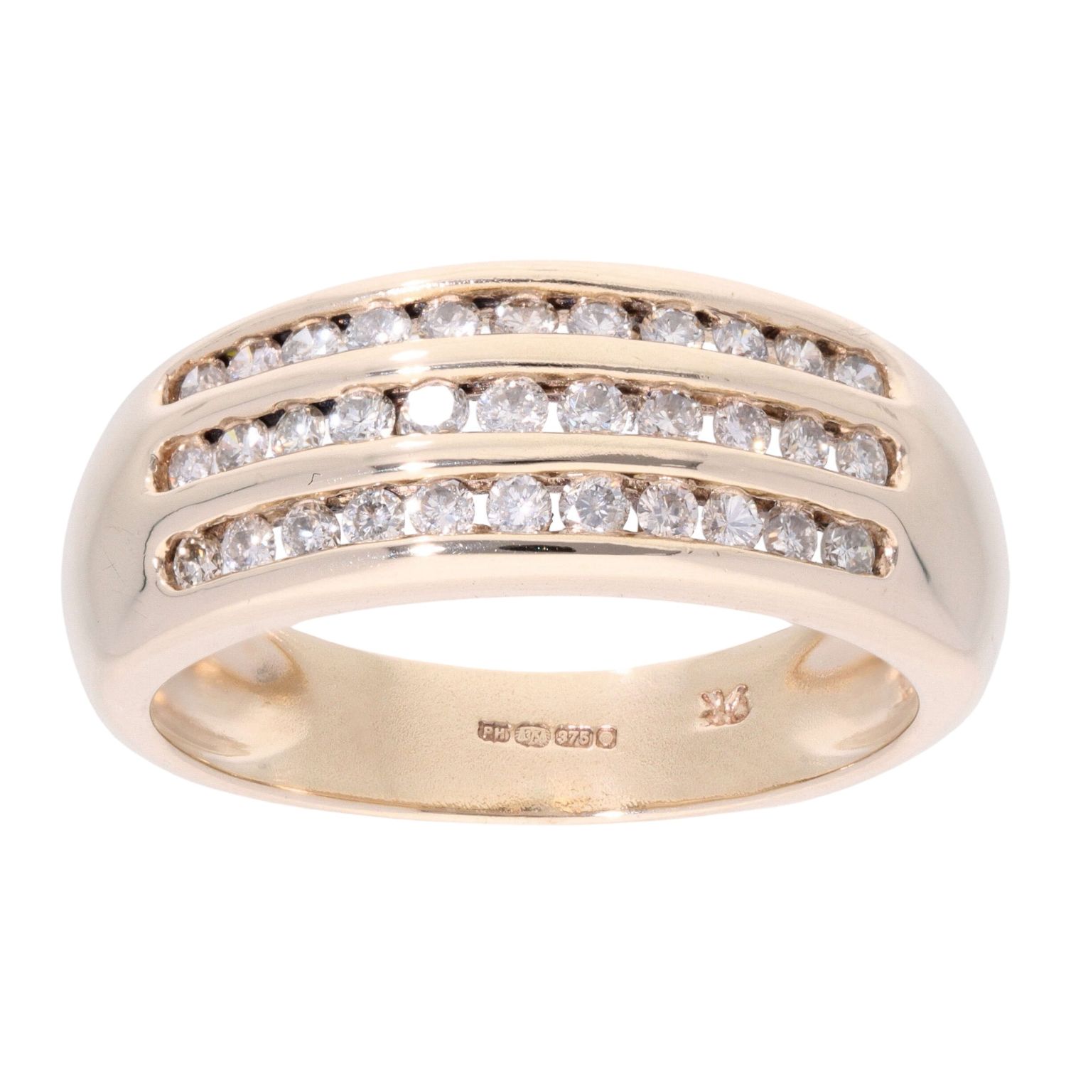 9ct Yellow Gold 0.50ct Diamond Three Row Ring RAMS746294116003 ...